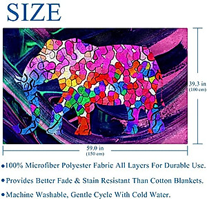 Colorful Elephant Prints Soft Warm Cozy Blanket Throw for Bed Couch Sofa Picnic Camping Beach, 150×100cm