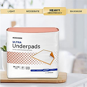 McKesson Ultra Underpads, Incontinence Bed Pads, Heavy Absorbency, 30 in x 30 in, 100 Count