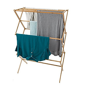 Lavish Home Bamboo Clothes Drying Rack- Collapsible and Compact for Indoor/Outdoor Use-Portable Wooden Rack for Hanging and Air-Drying Laundry