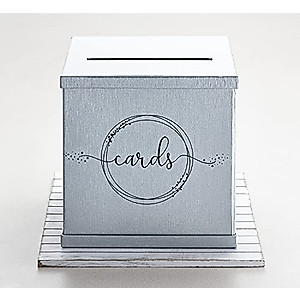 Hayley Cherie - Silver Gift Card Box with Black Foil Design- Textured Finish - Large Size 10" x 10" - For Wedding Receptions, Bridal & Baby Showers, Birthdays, Graduations, Funerals, Money