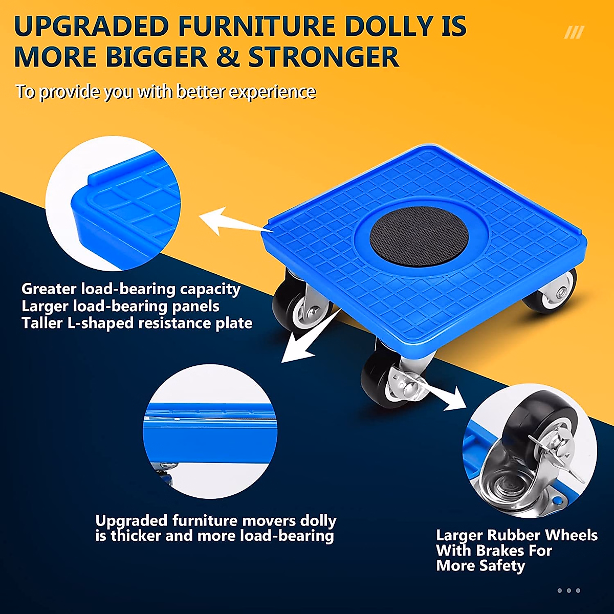 1300lbs Load Capacity Moving Furniture Dolly Furniture Movers with Wheels for Heavy Furniture, Large Size Lifter Set, 360° Rotation Wheels Furniture Lifter with Brake, for Moving Refrigerator, Cabinet