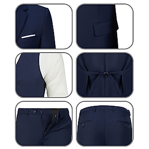 Mens Suits 3 Piece Formal Dress Suit Slim Fit Tuxedo Wedding Dresswear Business Prom Jacket Vest Pants Set Size S Blue