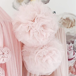 ADESIGNSTORE Baby Girl Pink Princess Canopy with tulle pom poms set of two Fluffy bedroom decoration Baby House play room nook decor