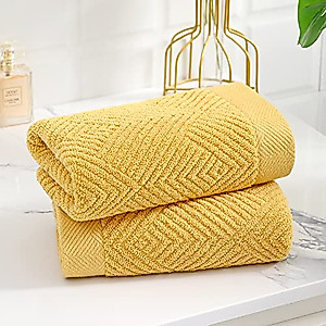 sense gnosis Yellow Hand Towels Set of 2 Striped Weave 100% Terry Cotton Towel Super Soft Highly Absorbent Face Towel for Bathroom 13" X 29"