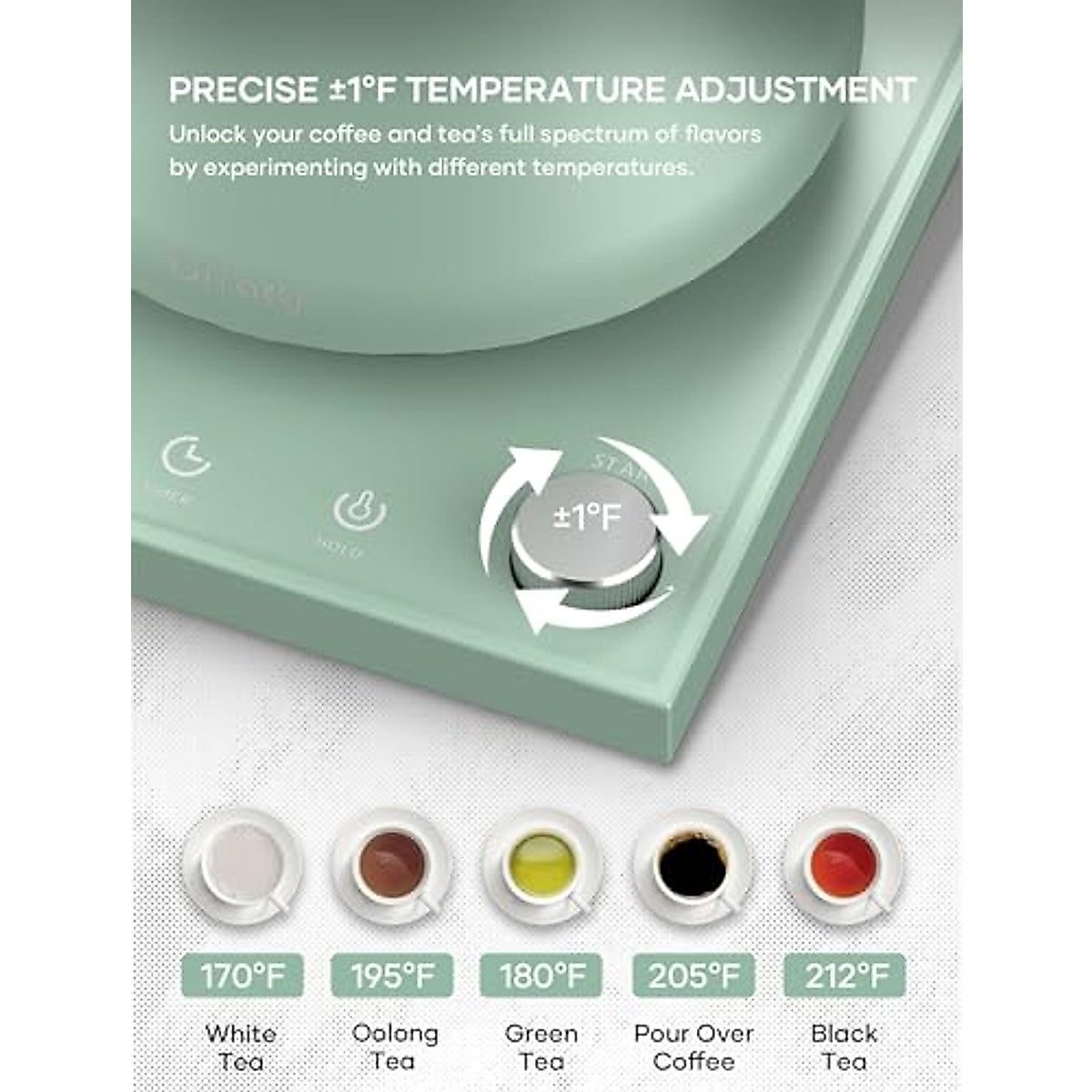 Electric Kettle, Offacy Gooseneck Kettle with Temperature Control, Pour Over Kettle & Coffee Kettle, 100% Food Grade 304 Stainless Steel, Tea Kettle 1200 Watt Quick Heating, 0.9L, Light Green