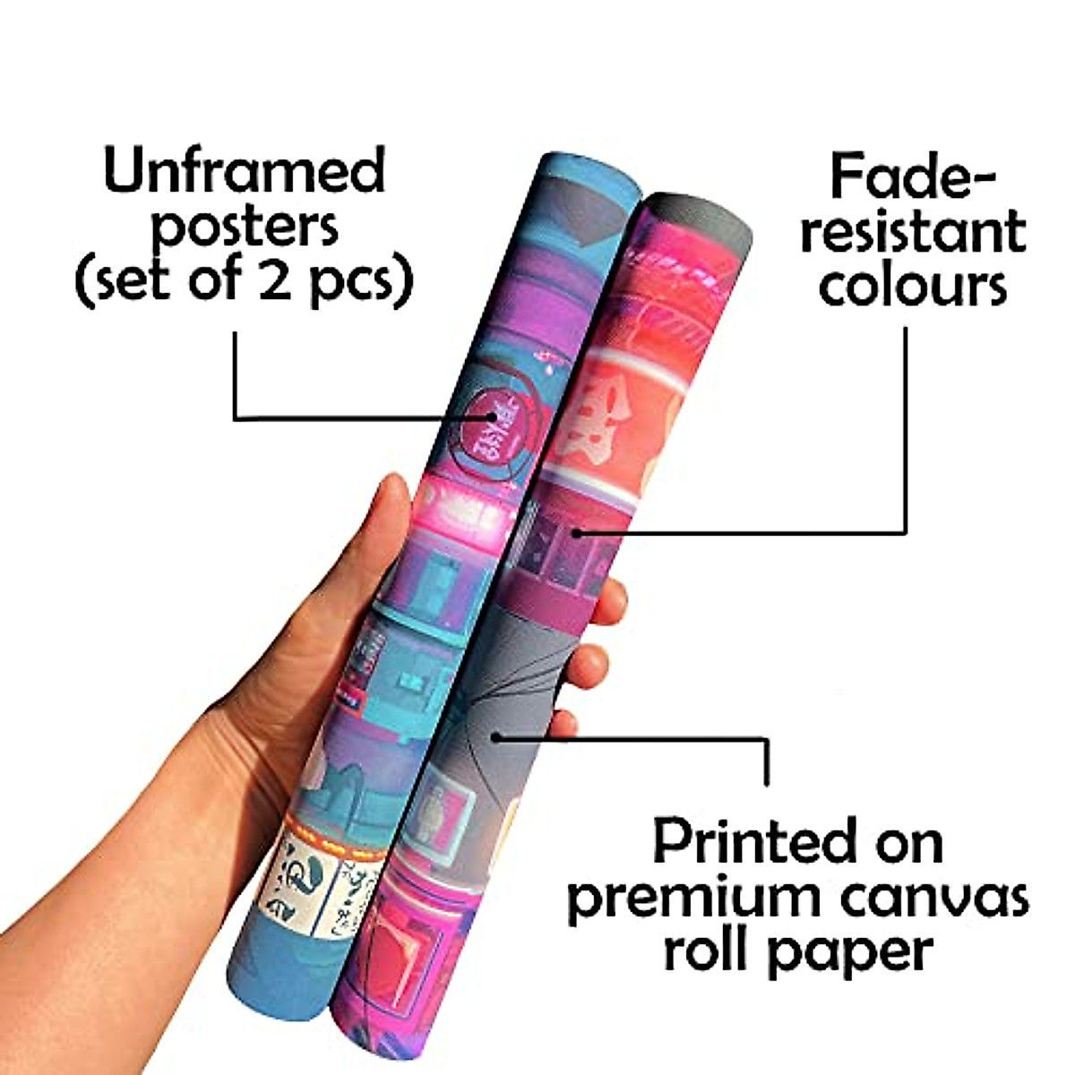 KOSHENIA Anime Poster Japanese Wall Art Set of 2 - Japan Print on Canvas Roll - Tokyo Neon Night City Scene Wall Decor Gift - Preppy Poster for Room Aesthetic UNFRAMED 11x14