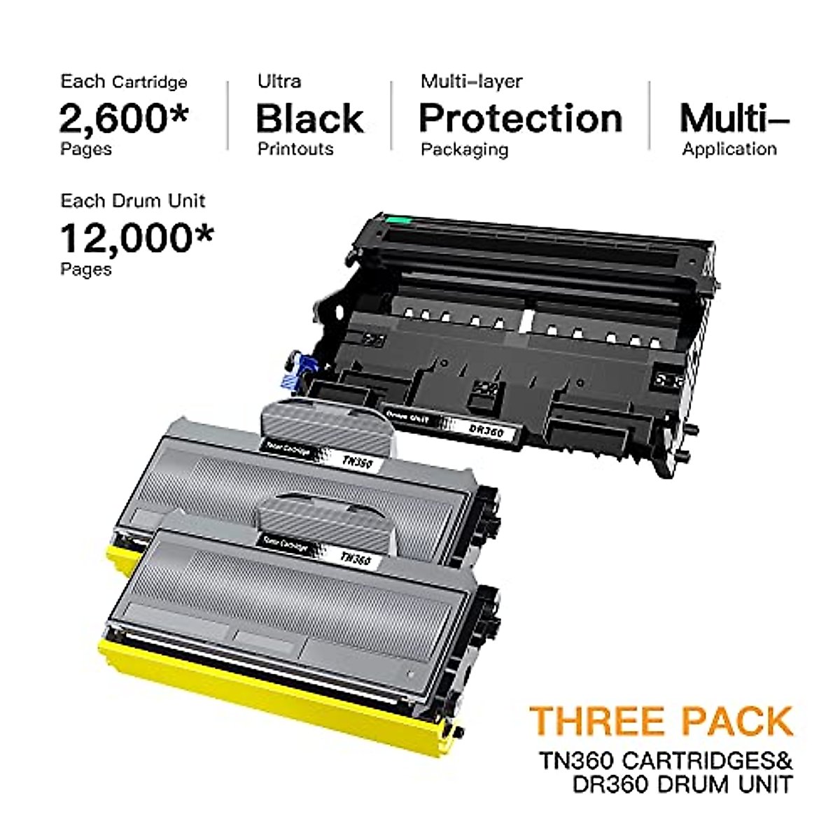 E-Z Ink (TM) Compatible Toner Cartridge & Drum Unit Replacement for Brother TN360 TN330 DR360 DR-360 High Yield Compatible with DCP-7040 DCP-7030 MFC-7840W HL-2140 MFC-7340(2 Toner, 1 Drum Unit)