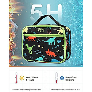 Bagseri Kids Lunch Bag Boys - Kids Lunch Box for Boys Reusable and Insulated Lunch Bag Toddler Lunch Box for Daycare and School, Black Dinosaur