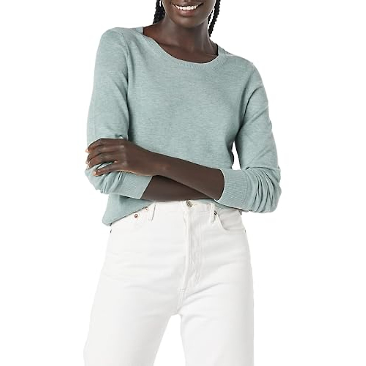 Amazon Essentials Women's Long-Sleeve Lightweight Crewneck Sweater (Available in Plus Size), Sage Green Heather, Medium