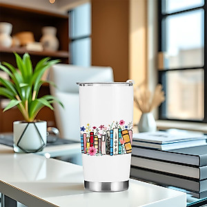 Book Lovers Gifts Stainless Steel Tumbler, Book Club Gifts Bookish Gifts Coffee Mug with Lid, 20 oz Thermal Cup Insulated Water Glasses, Book Accessories Librarian Gifts for Women Girls Readers Friend