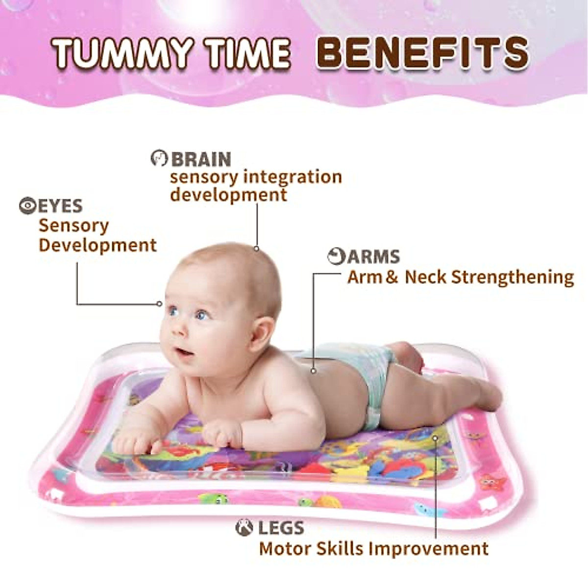 Hitituto Inflatable Tummy Time Mat Premium Baby Water Play Mat Fun Activity Center for Baby's Stimulation Growth and Sensory Development Ideal Infants Toddlers Baby Girls Toy for 3 6 9 12 24 Months