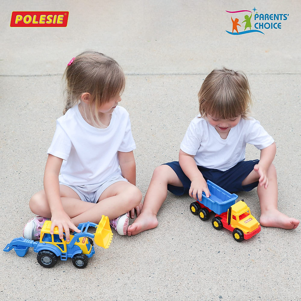 CO-T Excavator Toy for Boys - Backhoe Toy for Toddlers - Toy Bulldozer for Toddler - Toy Backhoe Sand Truck - Sandbox Toys by Polesie - Blue/Yellow Excavator Beach Toy