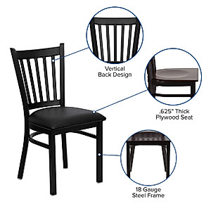 Flash Furniture HERCULES Series Black Vertical Back Metal Restaurant Chair - Walnut Wood Seat
