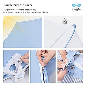 Huggybee Baby Travel Bassinet,Portable Bassinet with 2 in 1 Canopy for Newborn,Baby Lounger Baby Crib Co-Sleeping Bed with Mosquito Net