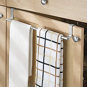 mDesign Adjustable, Expandable Over Kitchen Cabinet Towel Bar Rack - Hang on Inside or Outside of Doors, Hold Hand, Dish, Tea Towels - Customizable to 17" Wide, Omni Collection - Chrome