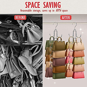Purse Organizer for Closet, Upgraded Purse Hanger with 10 Big Hooks, 360 Degree Rotation for Better Organizer&Display, Collapsible Space Saving Hangers Rack for Handbag, Belt, Scarve, Tie