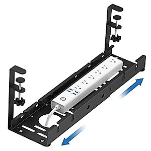 Under Desk Cable Management Tray, ARUQO Retractable Cord Organizer for Desk, No Drill Cable Tray Basket for Wire Management, Sturdy Metal Cable Management Under Desk with Clamp for Home Office