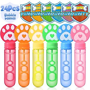 Winrayk 24Pcs Paw Print Bubble Wands for Kids Bubbles Party Favors Mini Bubbles Bulk Valentines Day Easter Goodie Bag Stuffers Christmas Birthday Gift Toy Dog Party Favors Supplies (with 24 Gift Card)