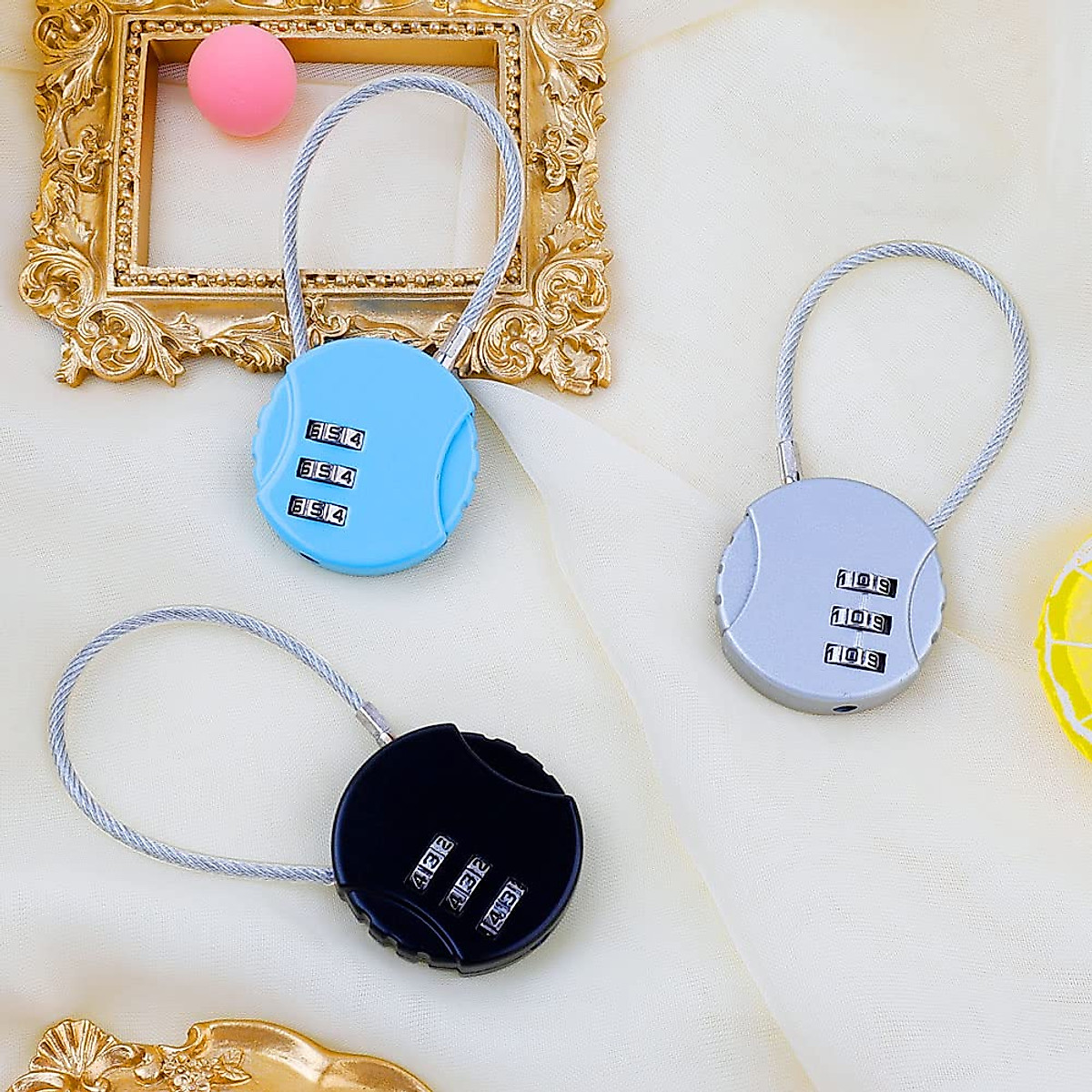 3 Pack Small Combination Lock, 3 Digit Luggage Locks Locker Lock, Resettable Digit Padlock for Gym, Luggage, Outdoor Fence, Case(Black, Silver, Blue)