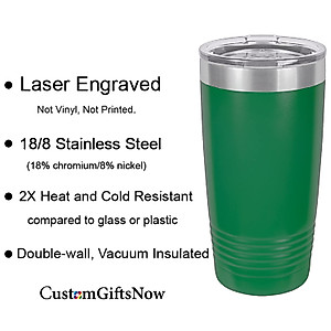 20-Ounce Vacuum Insulated Stainless Steel Tumbler Customized Etched Double-Walled Laser Engraved Coffee Green BPA-Free Mug, Lid, License to drill Dentist, Personalized Hot/Cold Insulated