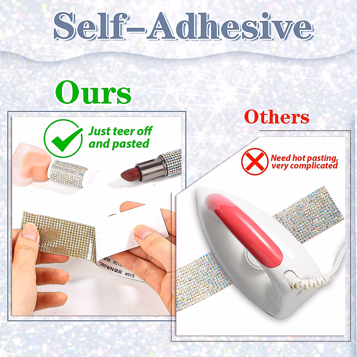 8 Rolls Rhinestone Ribbons,Cludoo 8 Yard Silver Self Adhesive Rhinestone Ribbon, Bling Crystal Diamond Ribbon Roll Wrap Glittering Rhinestones Sticker for Decoration Car DIY Arts Crafts Wedding