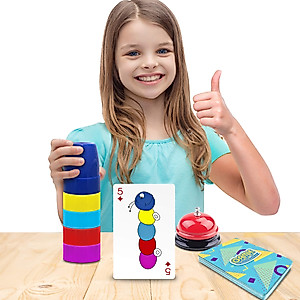 Gamie Stacking Cups Game- with 54 Challenges, 20 Stacking Cups, Bell and Instruction Sheet- Educational Color and Shape Matching Game- Classic Quick Stacks Set for Boys, Girls, Teens, Adults