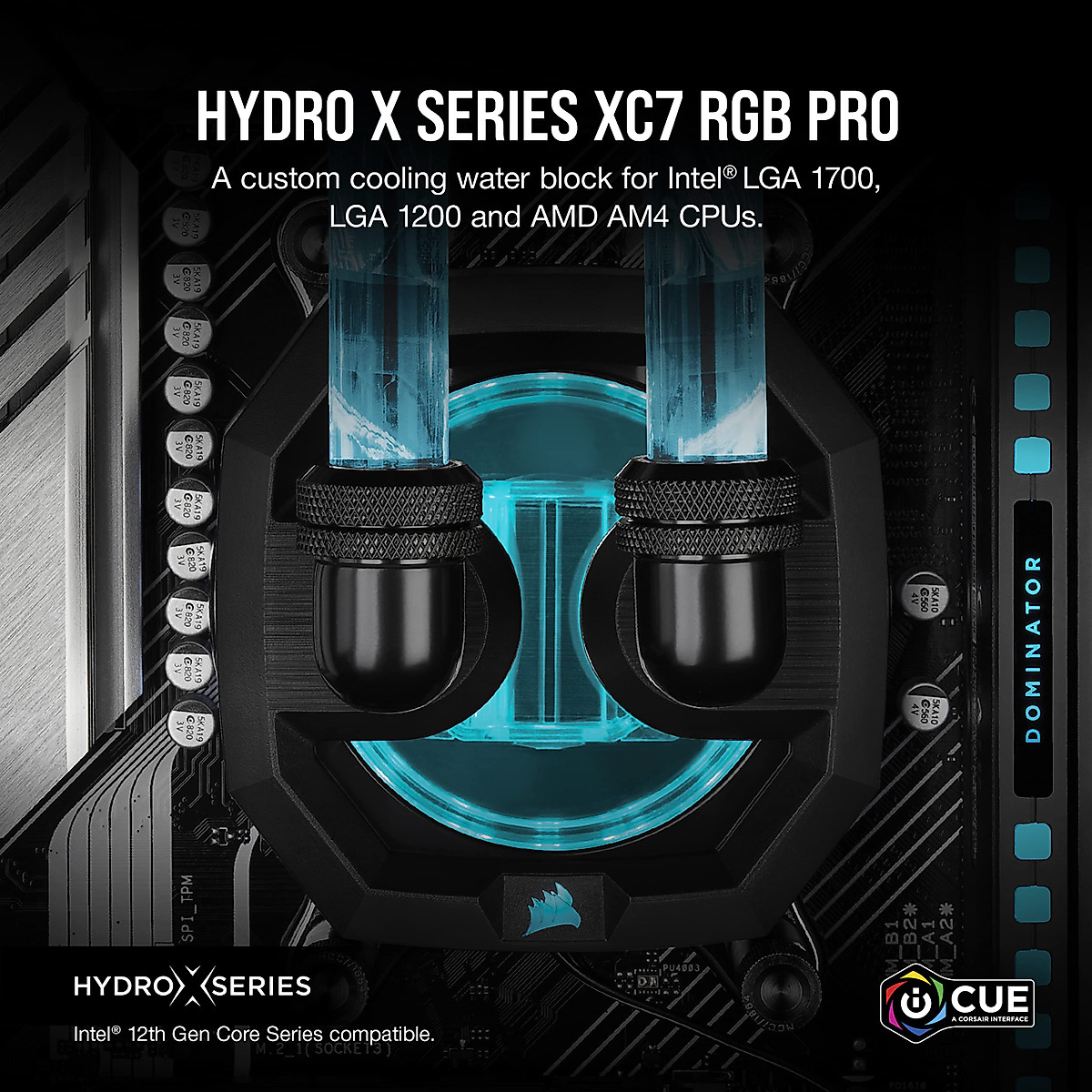 CORSAIR Hydro X Series XC7 RGB PRO CPU Water Block - Intel® LGA 1700, 1200, 115X - AMD Socket AM4, AM5 - Nickel-Plated Copper Cold Plate - Black- More Than 110 Micro-Cooling Fins - 16 Vivid RGB LEDs