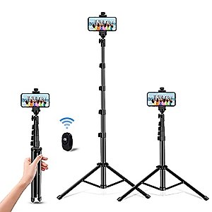 Selfie Stick Tripod, 64 inch Extendable Tripod Stand Phone Tripod Camera Tripod Wireless Remote Shutter Compatible with iPhone 13 12 11 pro Xs Max Xr,Android/Cameras