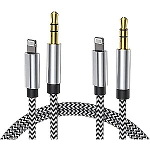 [Apple MFi Certified] AUX Cord for iPhone, Veetone 2Pack Lightning to 3.5mm AUX Stereo Audio Cable Compatible with iPhone 12/12 Pro/11/XS/XR/X 8/iPad, iPod to Home Speaker/Car Stereo/Headphone(Silver)