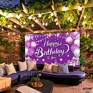 KatchOn, Purple Happy Birthday Banner - XtraLarge, 72x44 Inch | Purple Happy Birthday Banner Decor | Birthday Banner Purple for Happy Birthday Decorations | Happy Birthday Purple Banner Decorations
