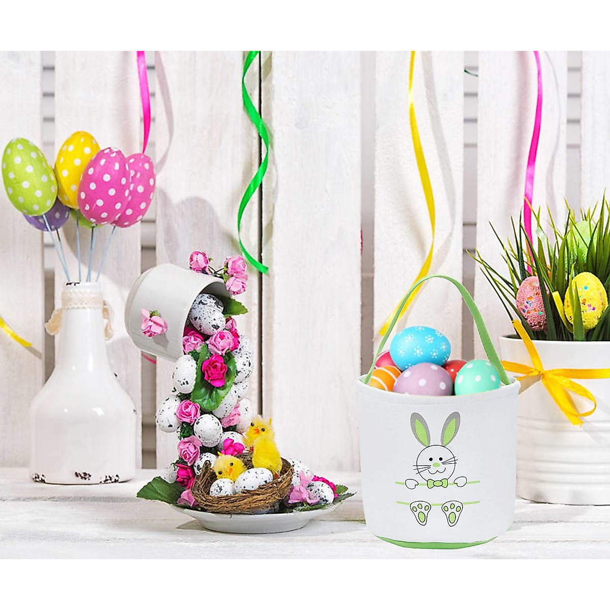 Easter Bunny Basket Bags Rabbit Canvas Toys Bucket Tote Storage Gifts Candies Handbag for Kids