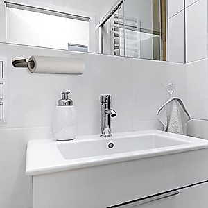 HOUSE DIARY Paper Towel Holder Available in Self Adhesive and Wall Mounted Installation Paper Towel Bar for Kitchen Under Cabinet, Thicken 304 Stainless Steel Paper Towel Rack (Silver)