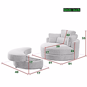 FULife Oversized Swivel Accent Barrel Chair with Storage Ottoman+4 Pillows,Comfy Upholstered 360 Recliner Sofa Club Chaise Leisure Round Loveseat Lounge Armchair for Living Room/Hotel/Nursery