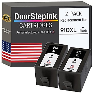 DoorStepInk Remanufactured in The USA Ink Cartridge Replacements for HP 910XL 2 Black for Printers Officejet Pro 8010 8012 8014 8015 8020 8021 8022 8023 8024 8025 8025e 8026 8028 8030-910 XL