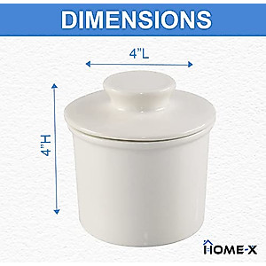HOME-X Butter Crock, Stoneware Butter Container, Bell-Shaped Butter Keeper for Easily Spreadable Butter, 3 ¾" D x 3 ¾" H, White