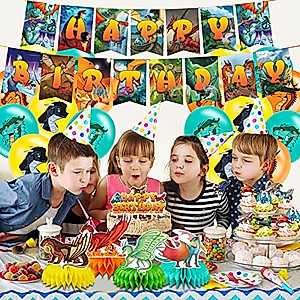 Wings of Fire Birthday Party Decoration, Include Wings of Fire Birthday Banner, Table Centerpieces, Cake Topper, Latex Balloons for Dragon Theme Kids Birthday Party Supplies Baby Shower