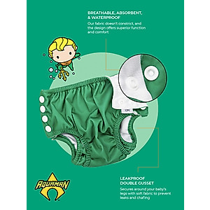 Simple Being Adjustable Snap Reusable Swim Diaper, Double Gusset (DC Aquaman 6 Months)