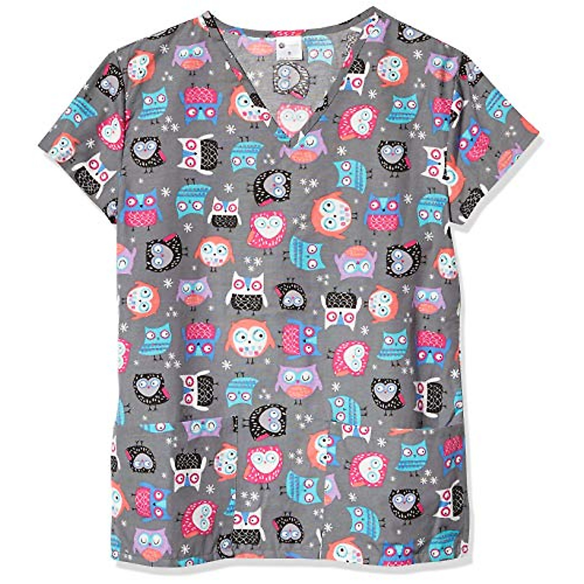 24|7 Comfort Scrubs Women's Plus Size Grey V Neck Scrub Top, Gray owl, 2X