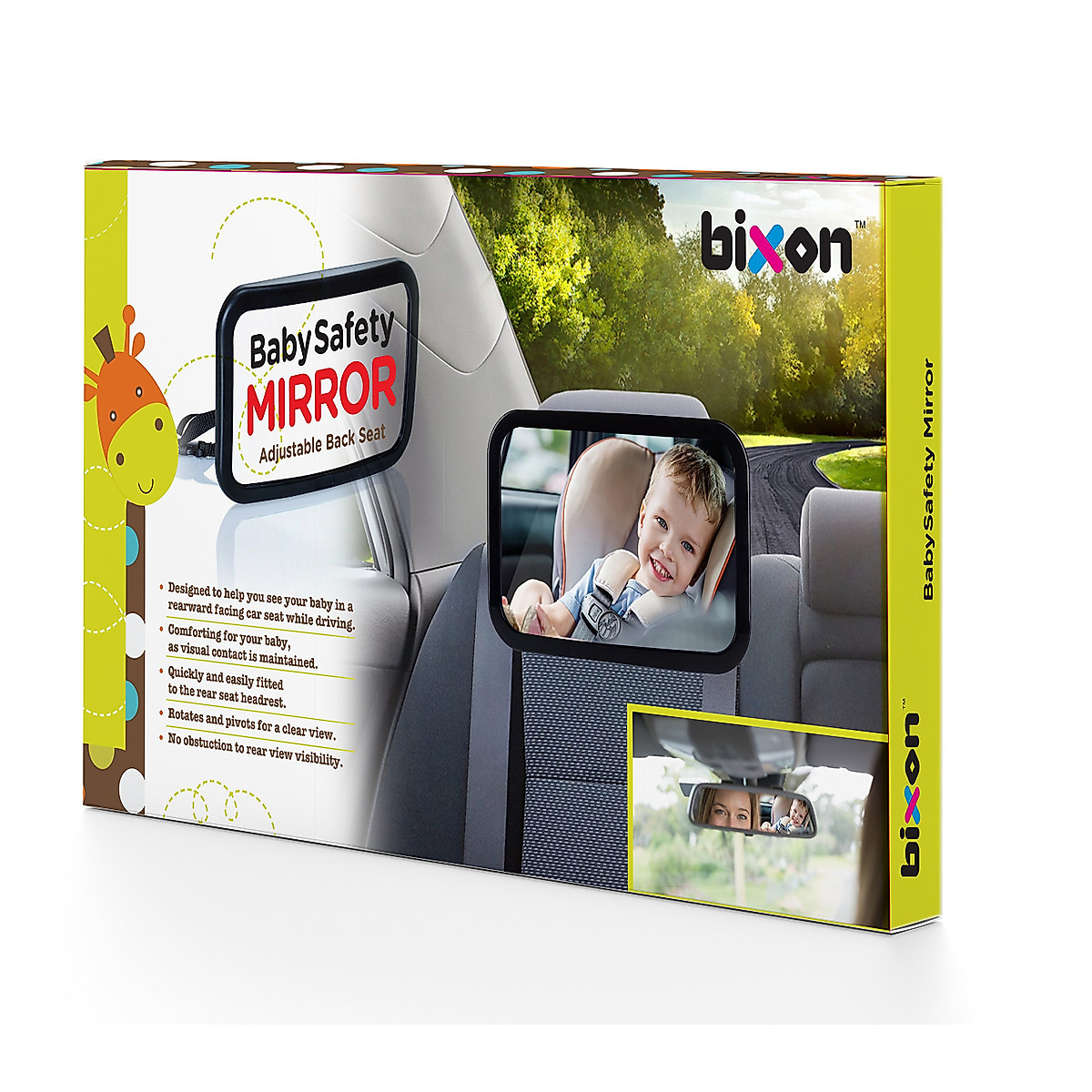 Bixon Baby Safety Mirror Orange – Shatterproof Back-Seat Wide Convex Mirror for Infants; Easy Fitting to Keep Baby in Sight, Clearer View with Allowed Rotation