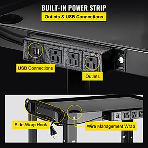 VEVOR Steel AV Cart, 24-42" Height Adjustable Media Cart with Electric Power Cord, 24 x 32 Presentation Cart with 3 Shelves, 150 LBS Rolling Projector Cart with and 2 Brakes Suitable for Load-Bearing