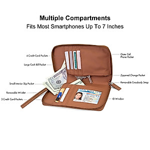 Mundi Jacqui RFID Blocking Crossbody Wallet Bag for Women, Compact Travel Size Cell Phone Holder Purse Vegan Leather, Red