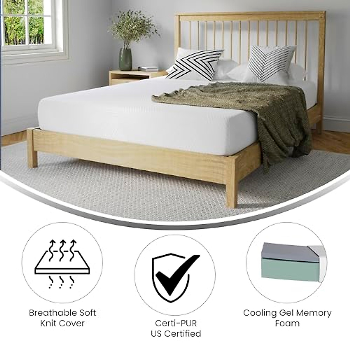 Flash Furniture Jasmine 8 Inch Green Tea Memory Foam Mattress - Charcoal Infused - Supportive Pressure Relief - CertiPUR-US Certified Foam - Full Mattress in a Box