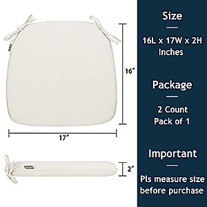 Magpie Fabrics 17"x16"x2" U-Shape Chair Cushions with Ties 2 Count, Outdoor Indoor Waterproof All Weather Seat Pads Decoration for Patio Garden Dining Office - Cream Beige