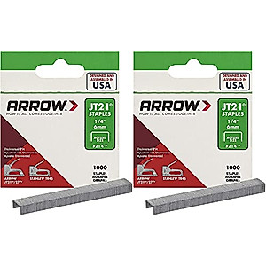 Arrow Fastener 214 Genuine JT21 1/4-Inch Staples, 1,000-Staples - 2 Pack