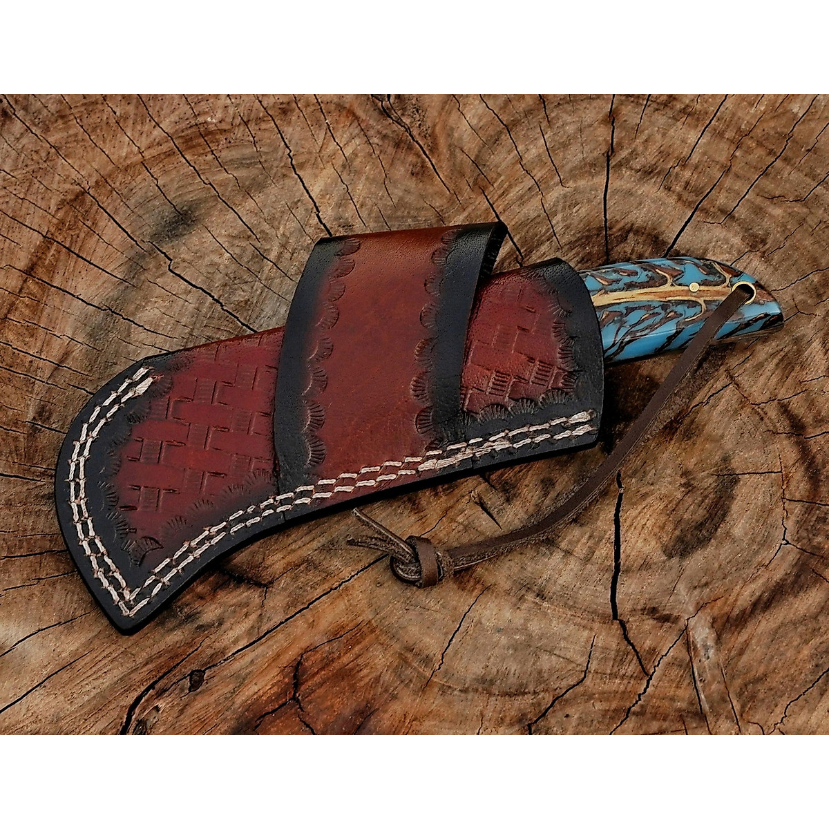 BE BREAK EDGE Handmade Steel Lineman’s Hawkbill knife with Leather sheath,Wire Skinning knife,Heavy Duty Utility knife, Fixed blade Full Tang Electrician knife for professional,(Bison Horn Handle)