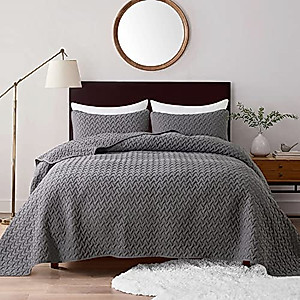 B2EVER Dark Grey Twin Size Quilt Bedding Sets with Pillow Sham, Lightweight Soft Bedspread Coverlet, Quilted Blanket Thin Comforter Bed Cover for All Season Spring Summer, 2 Pieces, 68x90 inches