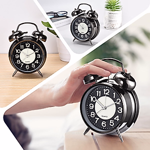 Luminous dial Twin Bell Super Loud Alarm Clock for Heavy Sleepers Adults, Backlight, Battery Operated Old Fashioned Metal 4 Inches Clock for Bedrooms (Luminous dial)