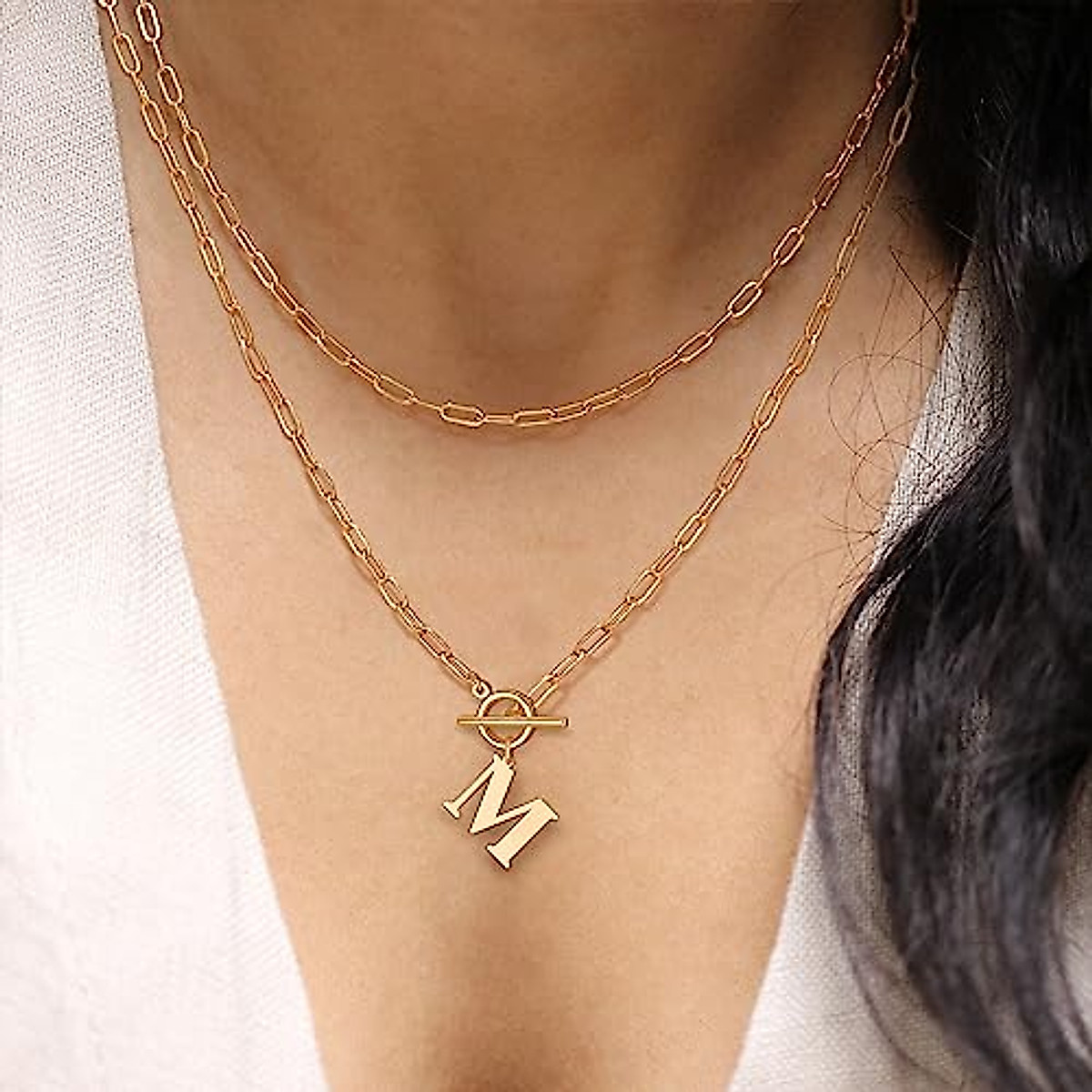 Frisity Women Girl 14K Gold Plated A-Z Initial Toggle necklace-Rose Gold Silver Gift for Wife Girlfriend Jewerly