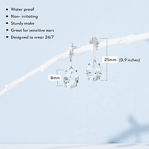 MAX + STONE 14k White Gold Solitaire Oval Cut Aquamarine Drop Dangle Earrings for Women with 10mm x 8mm March Birthstone and Push Back