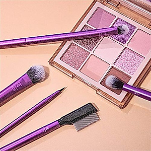 Real Techniques Cruelty Free Enhanced Eye Set, Eyeshadow and Brow Brushes, Purple, 6 Piece Makeup Brush Kit